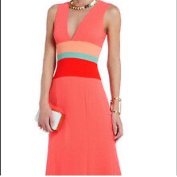 BCBGMaxAzria | Dresses | Bcbg Maxazria Lizette Maxi Gown Pink Dress Red Orange Green Color Block ...